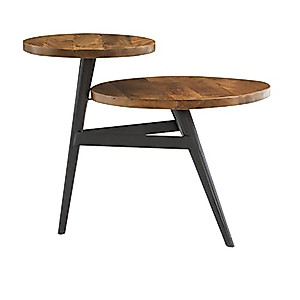 Powell Natural Wood & Gun Metal Grey Stand Bruno, Two Tiered Plant Side Table, Brown and Black
