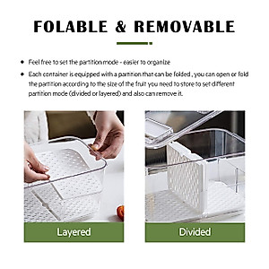 elabo Food Storage Containers Fridge Produce Saver- Stackable Refrigerator Organizer Keeper Drawers Bins Baskets with Lids and Removable Drain Tray for Veggie, Berry and Fruits