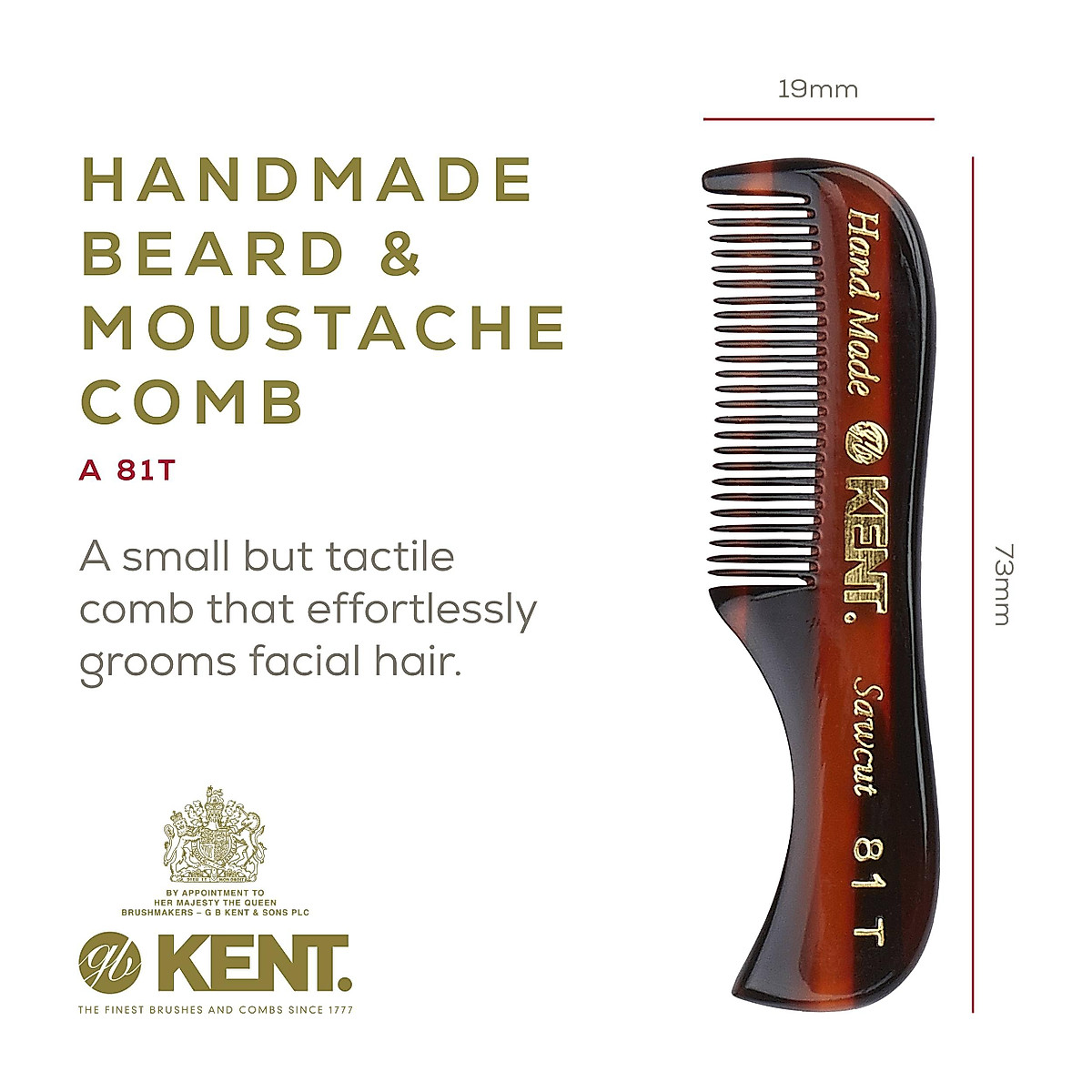 Kent Set of Combs - 81T Beard and Mustache Comb, FOT Pocket Comb, and PF22 Hair Brush - Best Beard and Mustache Grooming Kit, Travel and Home Beard Care Kit