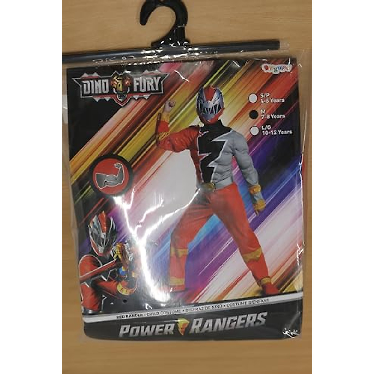 Red Ranger Muscle Costume for Kids, Official Power Rangers Dino Fury Outfit with Mask, Child Size Small (4-6)