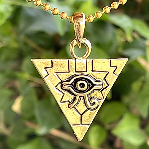 The Millenium Puzzle Illuminati Pyramid Horus Ra Evil All seeing Eye Men's Pendant Necklace Pewter Gold plated Pendant Money Wealth Lucky Charm Protection Amulet w Brass ball chain