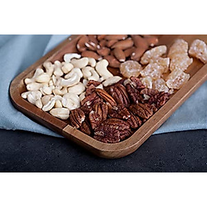 Dstuff Wood Serving Platter Tray Plate, Bathroom Vanity Tray, Wooden Steak Plates, Set of 1 Small Wood Tray + 30 Paddle Picks, Solid Natural Rectangular Acacia Board for Food Party Cheese Appetizer,