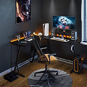 Casaottima Gaming Desk L Shaped Computer Desk, Corner Desk for Home Office with Monitor Stand 51", Black