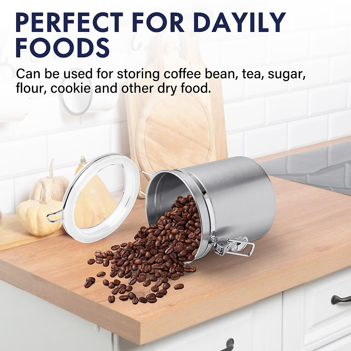 ENLOY 4-Piece Stainless Steel Airtight Food Storage Canister Set with Clear Lid, Canister Sets for Kitchen Counter for Sugar, Flour, Tea, Candy, Cookie, Spice, 28/32/38/65 oz