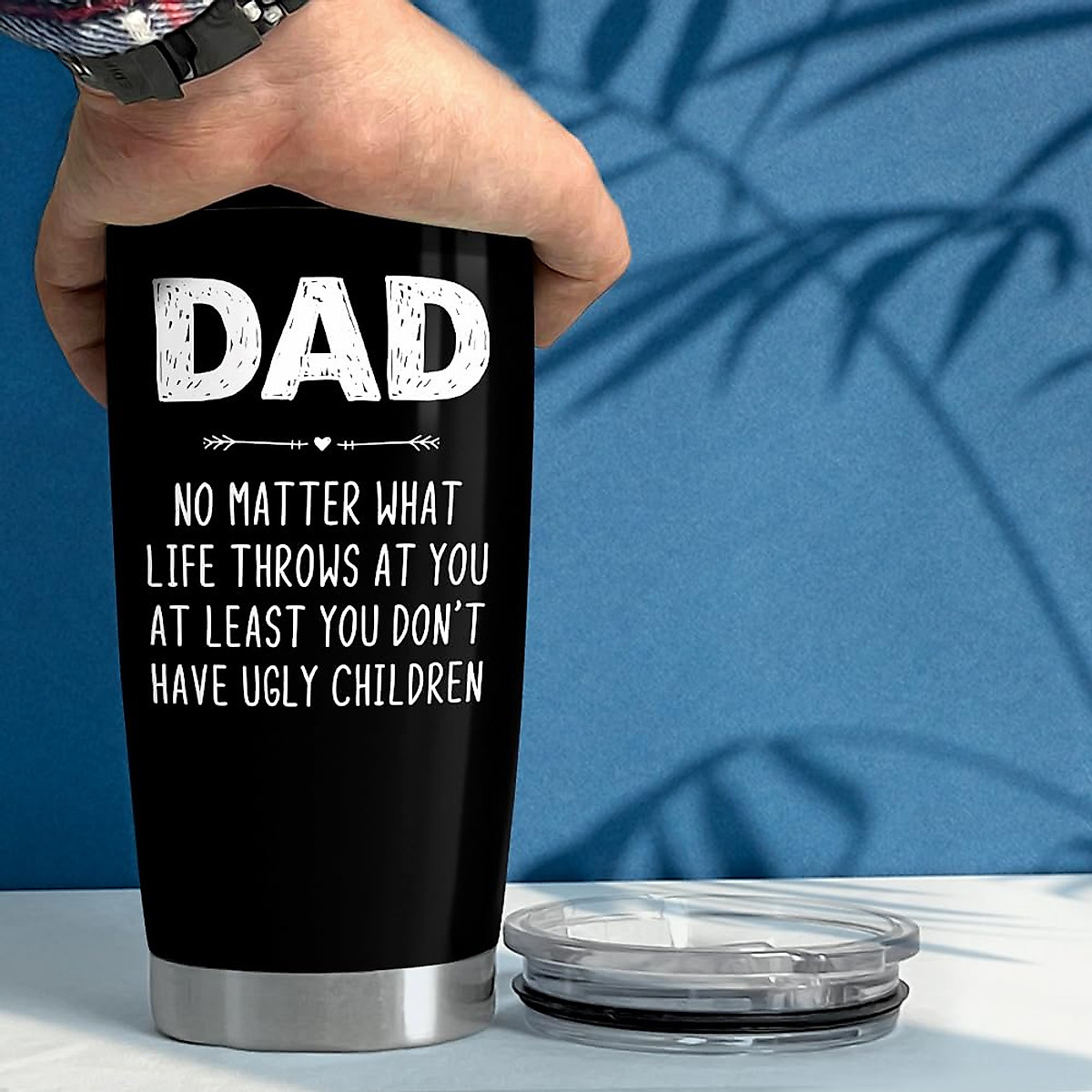 SANDJEST Dad Tumbler Gifts for Dad from Daughter Son - 20oz Stainless Steel Double-walled Insulated No Matter What Ugly Children Travel Mug Christmas, Birthday, Father's Day Gift Set with Lid & Straw