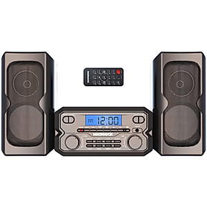 Magnavox MM435M-BK 3-Piece Compact CD Shelf System with Digital FM Stereo Radio, Bluetooth Wireless Technology, and Remote Control in Black | LCD Display | AUX Port Compatible | 2022 Version |