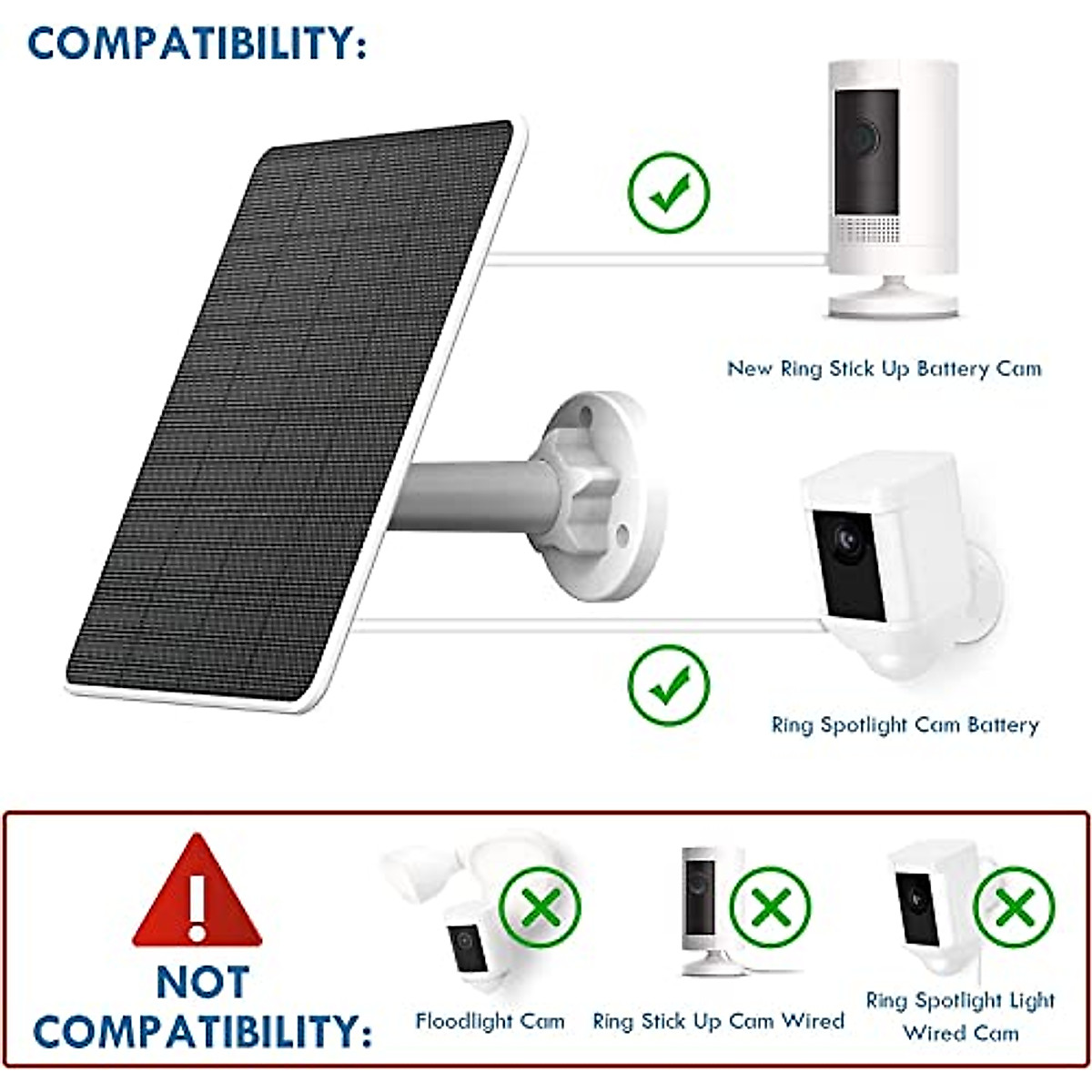Solar Panel for Ring Camera, 6W Ring Solar Panel for Spotlight Cam Battery, Solar Panel for Ring Stick Up Cam Battery,5V Ring Camera Solar Panel Charger with Barrel Plug Connector