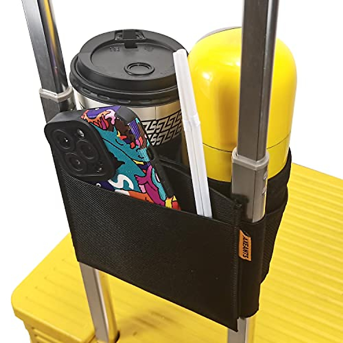 Luggage Travel Cup Holder Free Hand Drink Caddy Double Mesh Bag Design (Black)