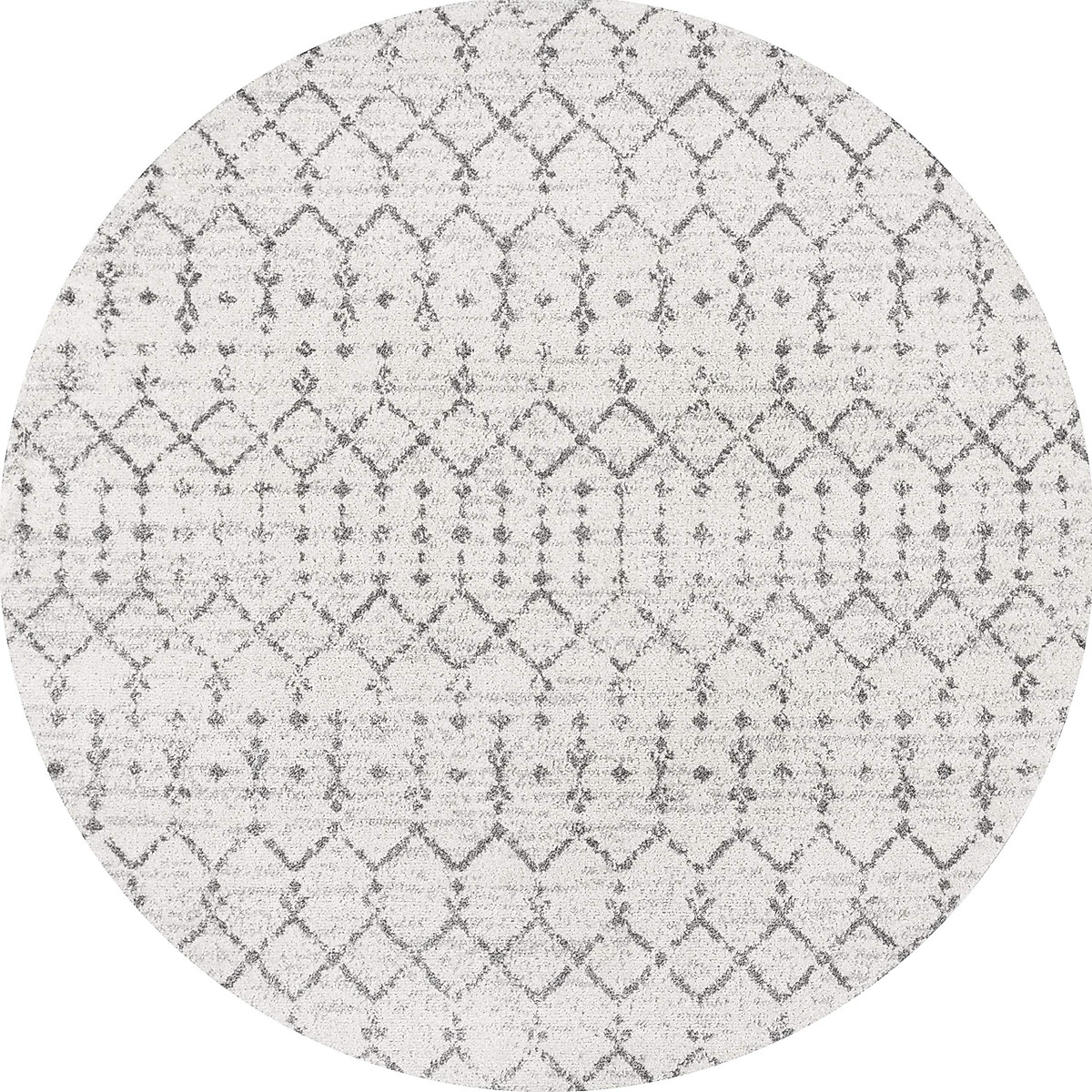 JONATHAN Y MOH101B-5R Moroccan Hype Boho Vintage Diamond 5' Round Area-Rug, Bohemian, Southwestern, Casual, Transitional, Pet Friendly, Non Shedding, Stain Resistant, Easy-Cleaning, Cream/Gray