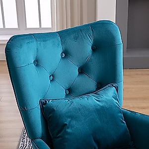 Accent Chairs Set for Living Room- Mid-Century Modern Comfy Reading Chair for Bedroom Adults Armchairs Sillones para Sala Sofa Tall Wingback Arm Chairs Microfiber Cushioned (Teal, 2 Chairs)