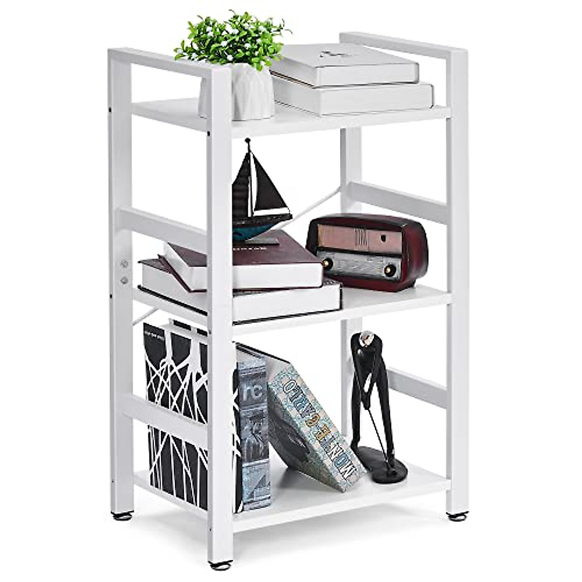 BEWISHOME 3 Tier Bookshelf, White Small Bookshelf for Small Spaces, Short Wooden Storage Bookcase with Metal Frame for Bedroom Living Room and Home Office JCJ62W
