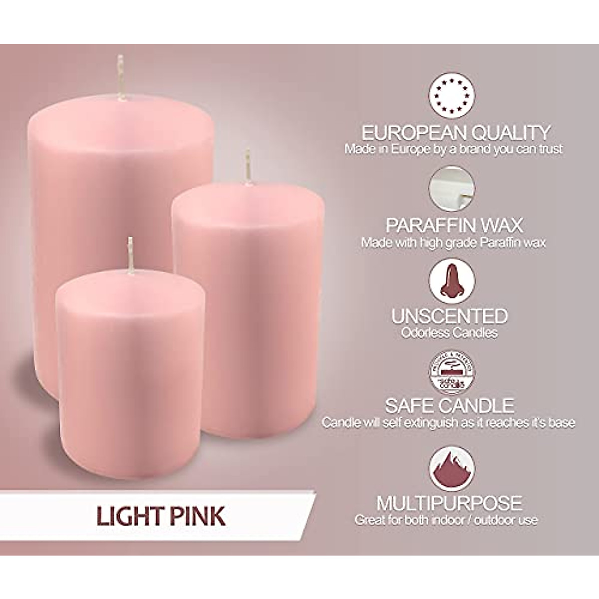 Hyoola Light Pink Pillar Candles 3x6 Inch - 6 Pack Unscented Pillar Candles Bulk - European Made