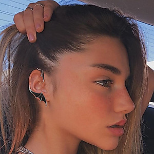 HZMAN Stainless Steel Ear Cuff Earrings for Women Piercing Men Stud Dragon Punk Wrap (Bat)