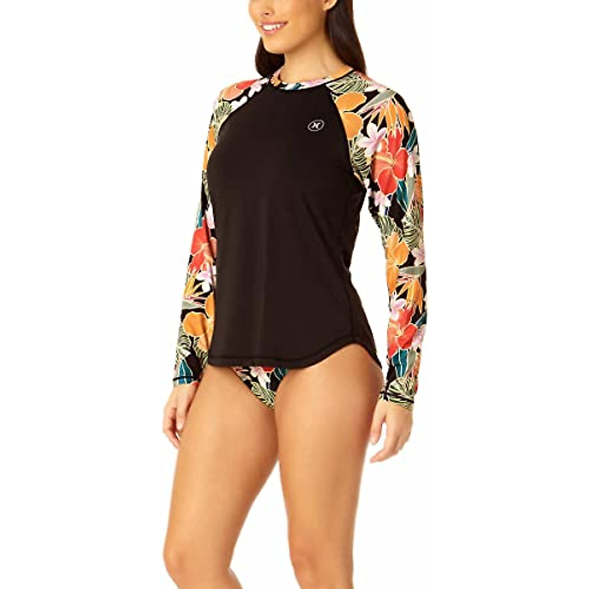hurley Womens UPF 50+ Long Sleeve Rashguard (as1, Alpha, m, Regular, Regular, Caribbean Dreamin)