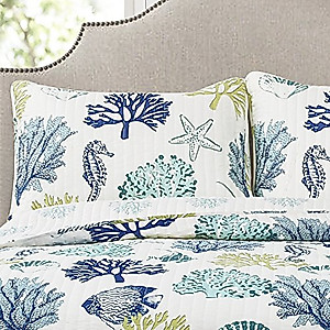 Lush Decor Coastal Reef 3 Piece Quilt Set, King, Navy & Blue