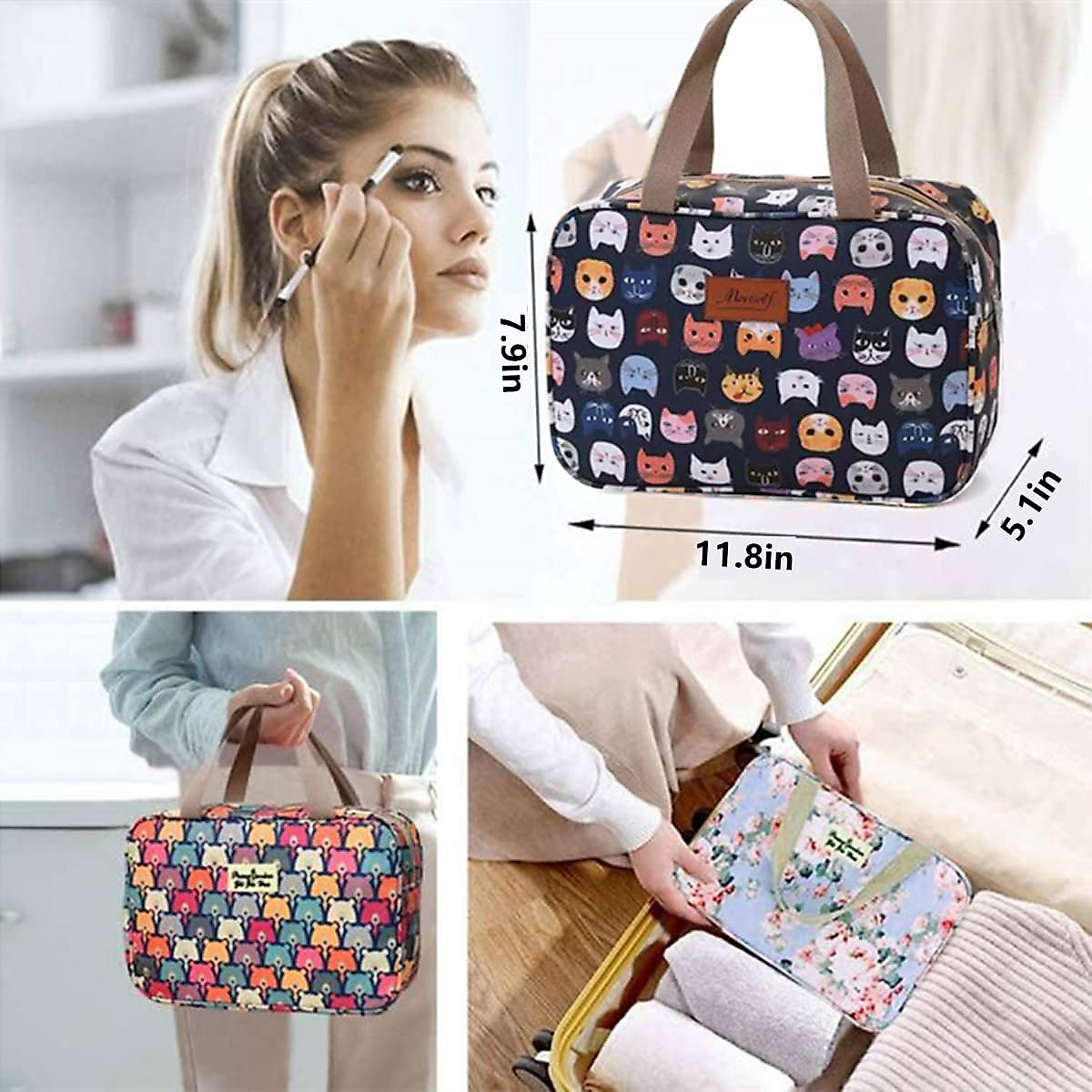 Hjkiopc Large Makeup Bag Toiletry Bag for Women Make Up Bag Cosmetic Bag Toiletries Bag Brush Bags for Traveling (Cute Cat)