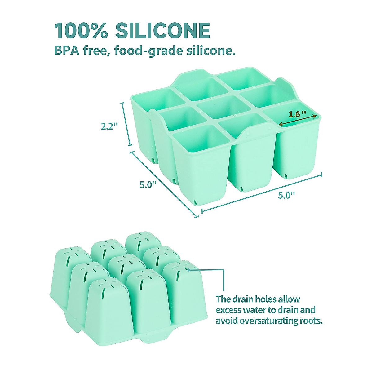 LUVCOSY 4 Packs Silicone Seed Starter Tray, Colorful Seedling Starter Trays Fit Up to 10" 10" Planting Tray, BPA-Free & Dishwasher Safe, Indoor Reusable Seedling Grow Kit for Vegetable, Flower, Herb