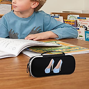 High Heel Printed Pencil Case Bag Stationery Pouch with Handle Portable Makeup Bag Desk Organizer