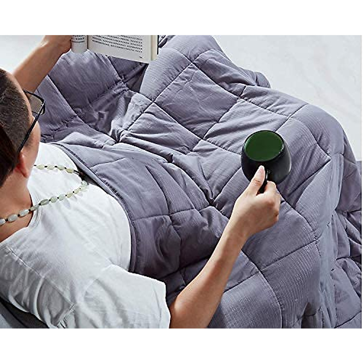 Qusleep Heavy Blanket in Jacquard Woven-New Stripe Pattern in Matte Grey for Adults and Kids (Floral Stripe, 48“72” - 15LB)