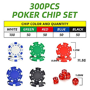 NOLIE Casino Poker Chip Set 300 PCS with Reinforced Aluminum Case for Gambling(11.5 Gram)