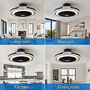 HuixuTe 21 in Modern Ceiling Fan with Light Remote Control, 3 Colors 3 Speeds Enclosed Ceiling Fan, Low Profile Fush Mount Ceiling Fan with Light for Bedroom Living Room