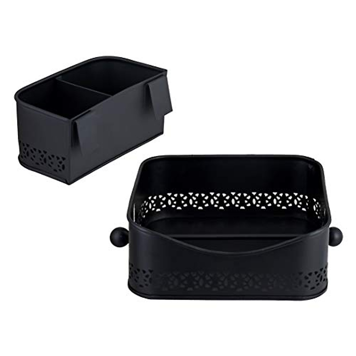 Asiatic Craft Salt Pepper and Napkin Caddy - Galvanized Black Holder Metal for Kitchen Farmhouse Organizer Indoor Outdoor Table Home Décor Hotel Design 1 AC-AE-037N