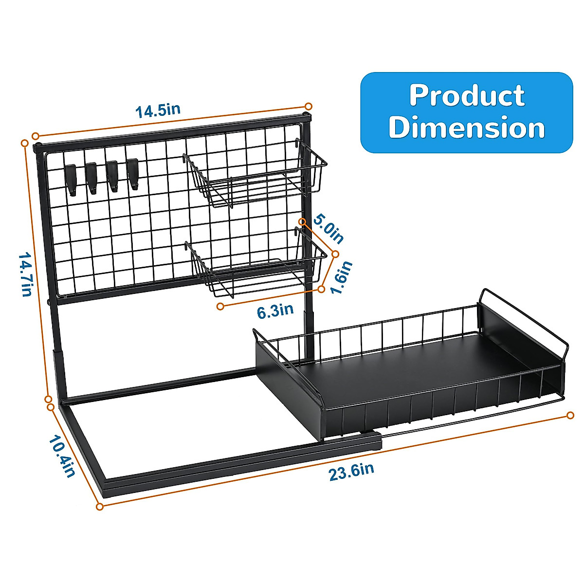 Under Sink Storage,Under Bathroom Sink Organizer and Storage, No Drilling Rustproof Stainless Steel Pull Out Shelf for Kitchen Bathroom (Black)