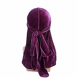 KINGREE Velvet Durag Cap Straps Headwraps with Long Tail and Wide Straps