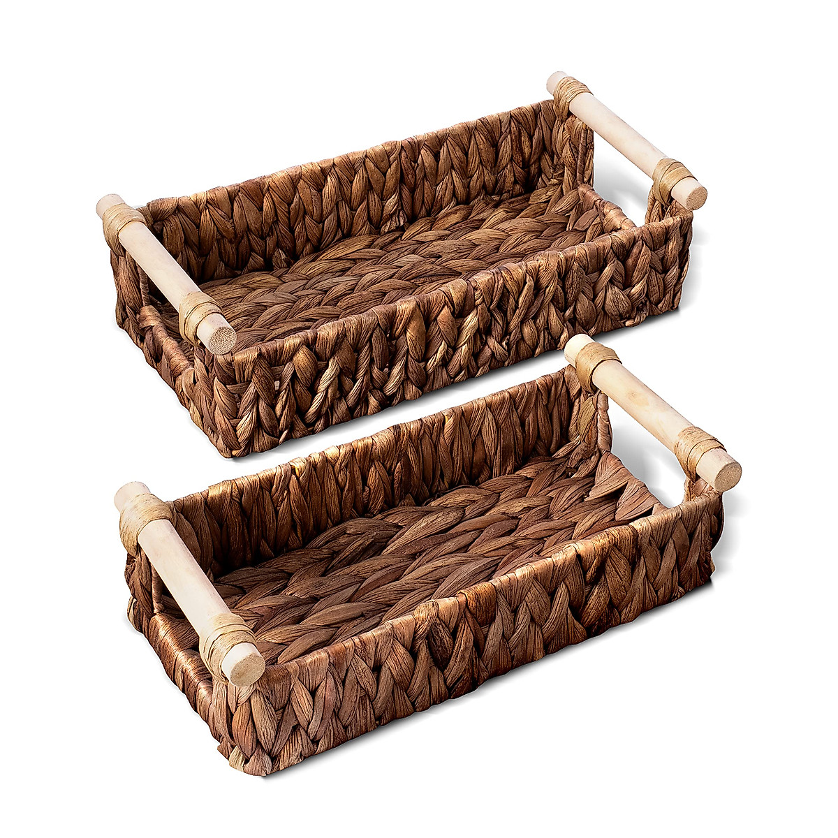 Toilet Paper Basket for Back of Toilet - Set of Two Small, Wicker, Hyacinth Bathroom Baskets for Toilet Paper and Towel Storage (Color: Medium Brown)