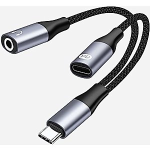 BOIOT USB C to 3.5mm Headphone and Charger Adapter, 2-in-1 USB Type C to Aux Audio Jack Hi-Res DAC and PD 3.0 Fast Charging Dongle Cable Compatible with Pixel 4 XL, Galaxy S21 S20 S20+ Plus Note 20