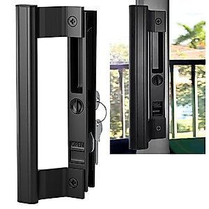 T-HAKEN Sliding Glass Door Handle Set, 6-5/8", Black - Patio Door Handle Replacement That is 1 in. to 1-1/8 in. Thick Used on Both Left and Right-Handed. (Keyed).