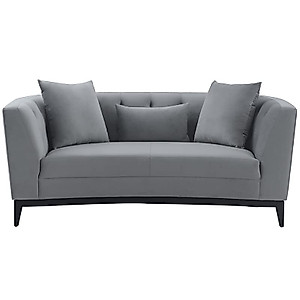 Armen Living Melange Gray Velvet Loveseat with Black Wood Base