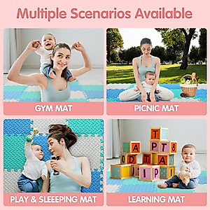 Coolcandy Foam Play Mat(16 Pcs/Set), Multi-Colored Play Mat for Baby, EVA Non-Toxic Interlocking Foam Puzzle Floor Mats, 0.4" Thick Square Kids Playmat for 47 * 47" Playpen(White/Green/Blue)