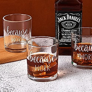 DAZLUTE Coworker Gift, Because Work Whiskey Glass, Funny Boss Day Gift Christmas Gift Office Gift Birthday Gift for Coworker Boss Friends Women or Men, 10Oz Coworker Old Fashioned Glass