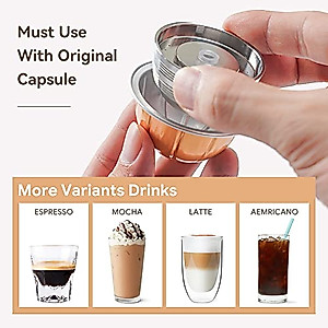 Stainless Steel Reusable Vertuo Capsule ONLY For VERTUOLINE NEXT+EMPTY Refillable Alumium VERTUOLINE Pods-80+150+230ml Each 2 Pcs + 1Pcs Coffee Capsule Tamper For Nespresso Vertuo Next Reusable Pods