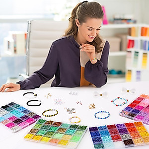 QUEFE 24000pcs 3mm Glass Beads for Jewelry Making Kit, 96 Colors Glass Seed Beads with Pendant Charms and Letter Beads for Friendship Bracelets Necklace Earring Ring Making