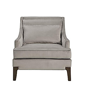 Martha Stewart Anna Accent Chairs-Solid Wood, High Back, Deep Seating Living Room Furniture Anna Armchair Luxe Sofa Decor with Lumbar Pillow-Bedroom Lounge, See Below, Light Grey