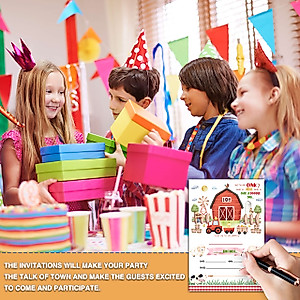 Chuxvon Farm Birthday Party Invitations, Barn Animals Birthday Invitation, Double-Sided Fill In Invites, Barnyard Birthday Party Decorations, 20 Cards With 20 Envelopes(D07)