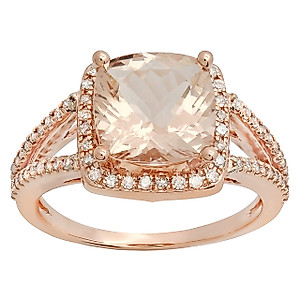 Dazzlingrock Collection 9mm Cushion Morganite & Round White Diamond Halo Split Shank Engagement Ring for Women in 14K Rose Gold Size 8