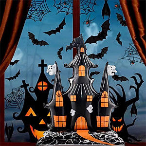 5 FT Halloween Inflatables Haunted House Halloween Balloon Castle Archway Decoration for Halloween,Foil Balloon for Halloween Indoor Outdoor Decoration Theme Party Spooky Holiday