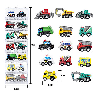 jerryvon 14 Mini Cars & 7 Acrylic Display Boxes Construction Pull Back Vehicle Toys for 3 4 5 Year Old Toddlers Boys Kids Trucks Tractor Bulldozer Party Favors Supplies Birthday Gift