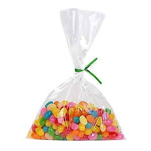 200 Clear Treat Bags 6x9 with 4" Twist Ties 6 Mix Colors - Thick OPP Plastic Cello Bags for Wedding Cookie Birthday Cake Pops Gift Candy Buffet Supplies (6'' x 9'')