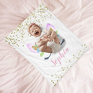 Seamaid Custom Unicorn Baby Blanket for Girls Customizable Baby Blanket with Name Personalized Baby Gifts Personalized Name Blanket Baby Girl Blanket - 30x40in