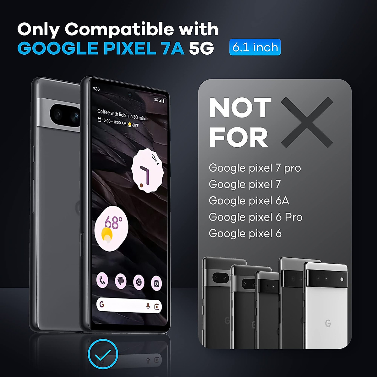 [4-Pack] FANGTIAN for Google Pixel 7a Screen Protector [Not Glass] - Film for Pixel 7a Screen Protector [Fingerprint Compatible][Alignment Tool][6.1Inch][7H Hybrid]