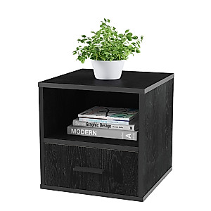 Lavish Home End Table - Stackable, Contemporary, and Minimalist Modular Cube Accent Table with Drawer - for Bedroom, Living Room, or Office (Black)
