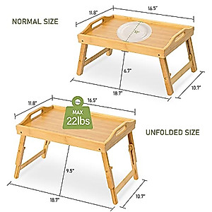 Mayyol Breakfast Bed Tray for Eating - Raised Food Table Up to 9.5" on Lap Sofa - Adjustable Bamboo Serving Tray - Portable Snack Platter with Folding Legs Ideal for Bedroom Picnic