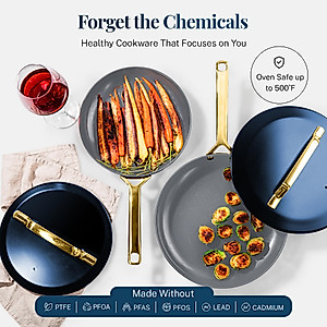 Gotham Steel Modern 11 Pc Ceramic Pots and Pans Set Non Stick, Kitchen Cookware Sets, Non Stick Pots and Pan Set, Ceramic Cookware Set, Pot and Pan Set, Non Toxic Cookware Set, Dishwasher Safe - Navy