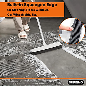 Rubber Bristle Broom for Hardwood Floors, Tiles, Carpets, Wood, and Vinyl Salon Broom, Rubber Squeegee Broom, Rubber Rake for Human Hair, Pet Hair, Fur, Lint, Liquid, Grey, by Superio (Head Only)