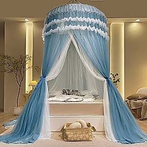 RIRC Bed Canopy Double Dome Canopy Bed Curtains Ceiling Suspension Mosquito Net for Bed Large Size Mosquito Netting Pink Bed Tent Luxury Bedroom Princess Canopy for Girls Bed (Blue)