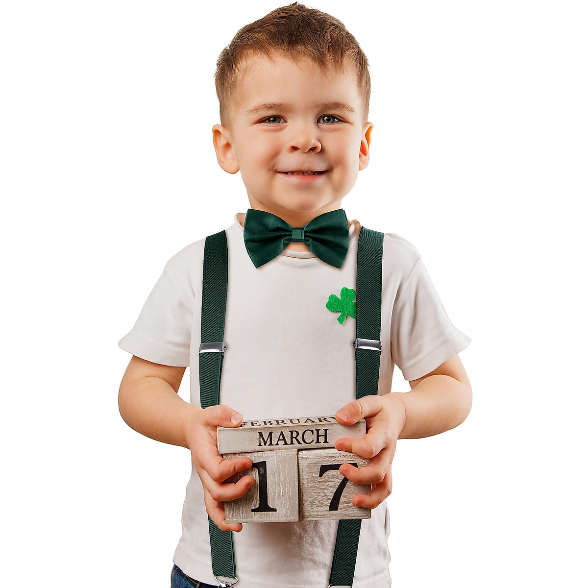 SATINIOR Suspender and Bow Tie Set 80s Clip on Suspenders for Men Women(Green)